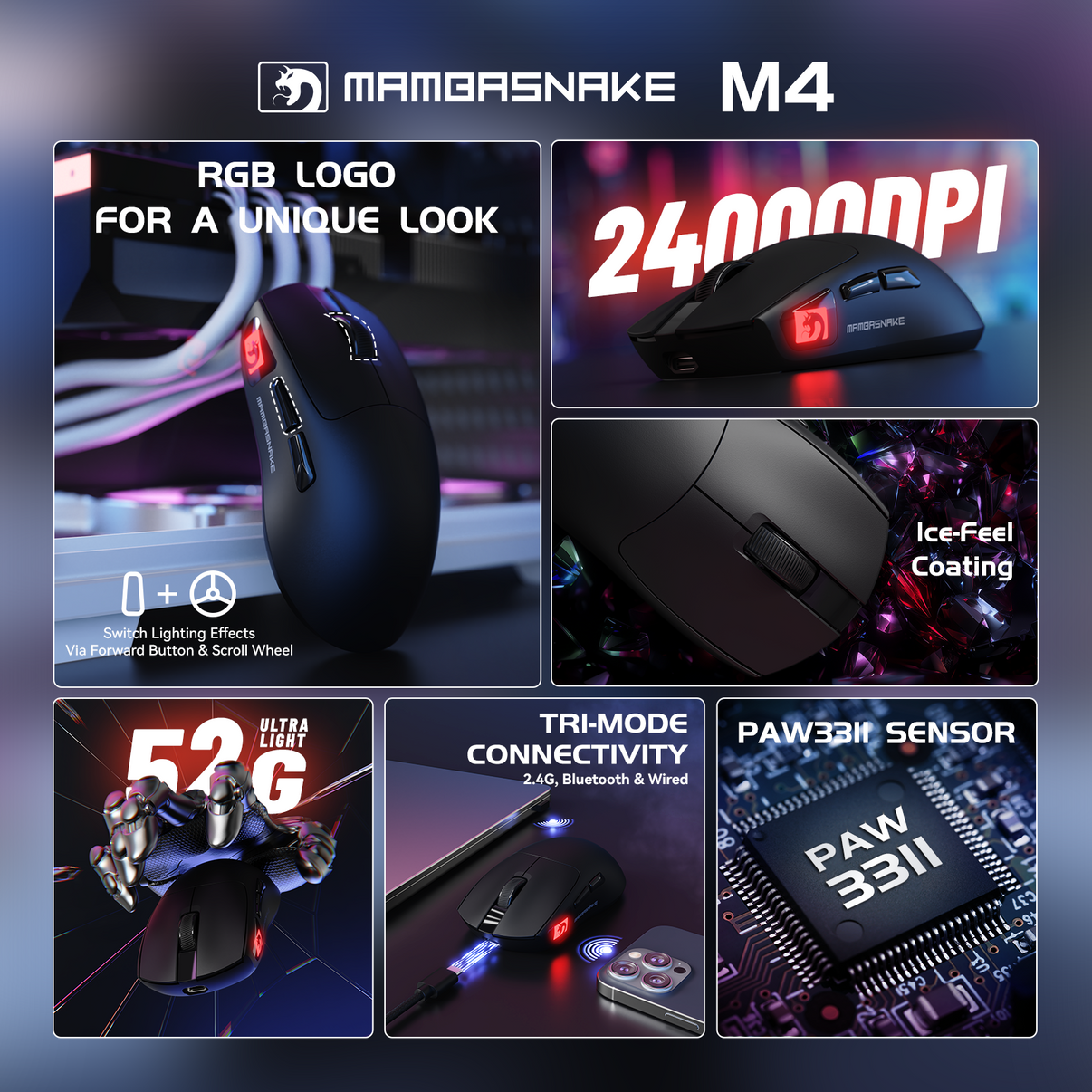 M4 Wireless Gaming Mouse - Light, Ergonomic & Fast – MAMBASNAKE